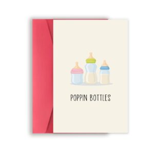 asmallgf funny baby shower card, cute baby card, new baby gifts for new mom dad, new baby congratulations,“poppin bottles”