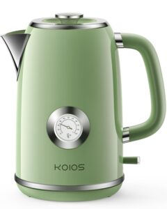 electric kettle, 1.8 l hot water boiler heater with thermometer, 1500w retro electric tea and water kettle with led indicator, 100% stainless steel, auto shut-off & boil-dry protection, retro green