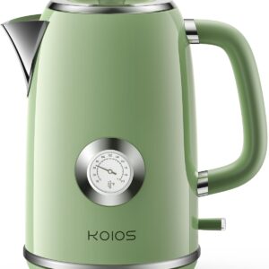 Electric Kettle, 1.8 L Hot Water Boiler Heater with Thermometer, 1500W Retro Electric Tea and Water Kettle with LED Indicator, 100% Stainless Steel, Auto Shut-Off & Boil-Dry Protection, Retro Green