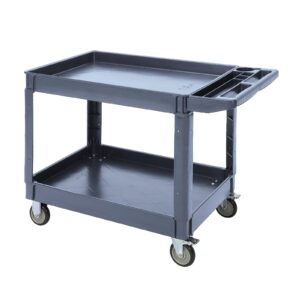 garvee service utility cart 2-shelf utility/service cart, 500-pound capacity, storage handle, for warehouse/garage/cleaning/manufacturing，45"x25" grey