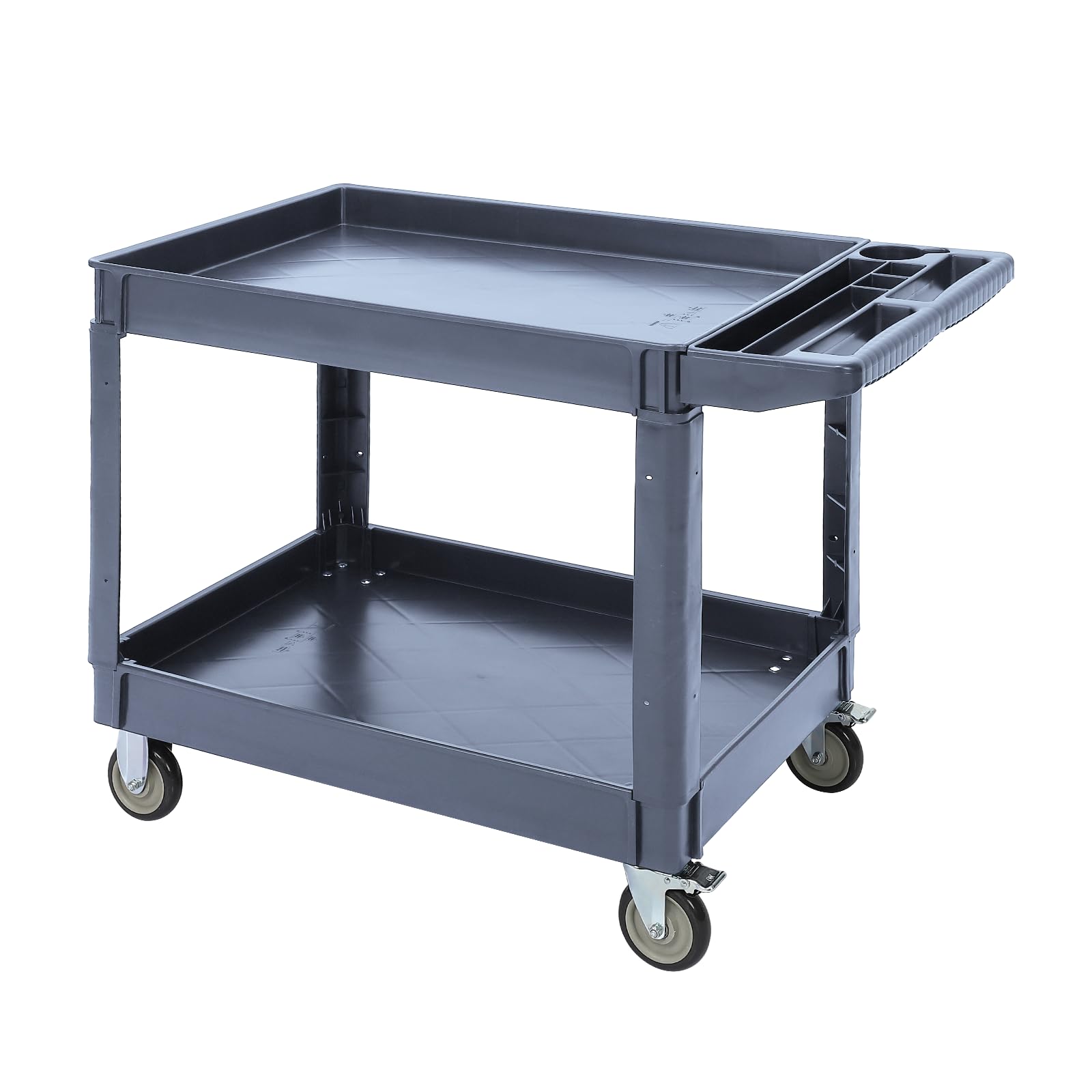 Garvee Service Utility Cart 2-Shelf Utility/Service Cart, 500-Pound Capacity, Storage Handle, for Warehouse/Garage/Cleaning/Manufacturing，45"X25" Grey