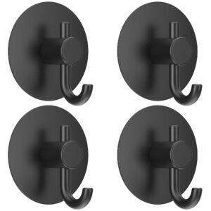 jockcaras adhesive towel hooks for bathroom wall: 4 pack sticky hook heavy duty coat hanger, sticking no damage, black