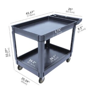 Garvee Service Utility Cart 2-Shelf Utility/Service Cart, 500-Pound Capacity, Storage Handle, for Warehouse/Garage/Cleaning/Manufacturing，45"X25" Grey