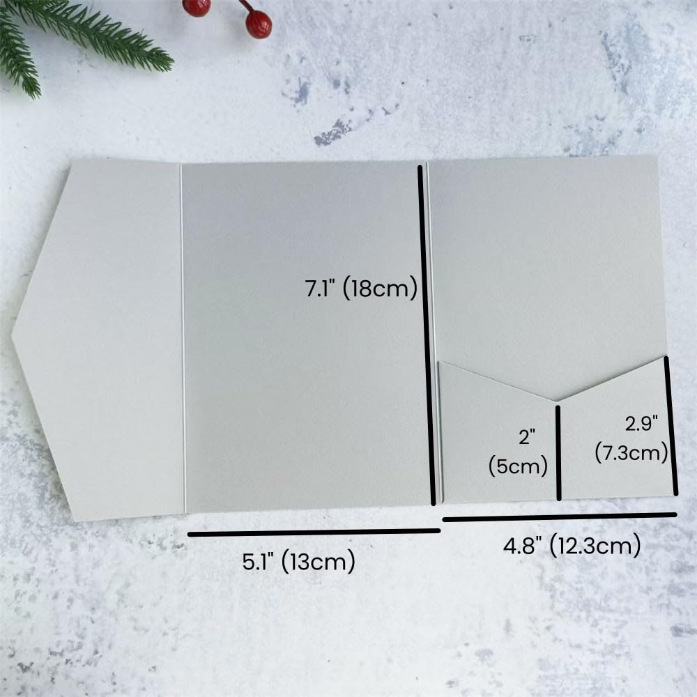 MillaSaw Silver Wedding Invitation Card Pocket Folders With Envelopes For Marriage Bridal Shower Birthday Graduation 20 sets (Silver)