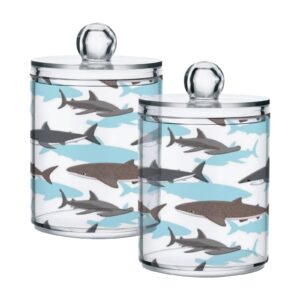 keepreal cartoon shark pattern qtip holder dispenser with lids, 2pcs plastic food storage canisters, apothecary jar containers for vanity organizer storage #285