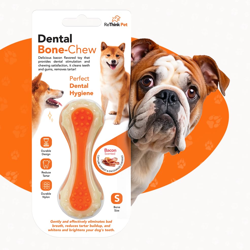 ReThink Pet Dental Bone Dog Chew Toy, Small Bacon-Scented Dog Chew Bones, Odor-Stimulating Nylon Dog Bones and Chew Toy, Durable and Tough Dog Toys for Boredom