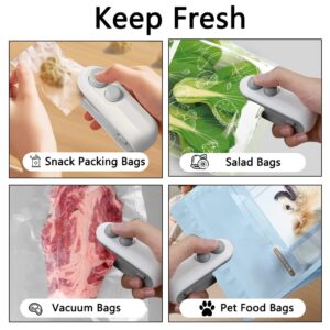 2PCS Mini Bag Sealer with 10PCS Vacuum Sealer Bags, 2024 New USB Rechargeable Bag Sealer Heat Seal,2 in 1 Bag Heat Sealer with Cutter for Chip, Snacks, Plastic Bag Resealer, Keep Food Fresh