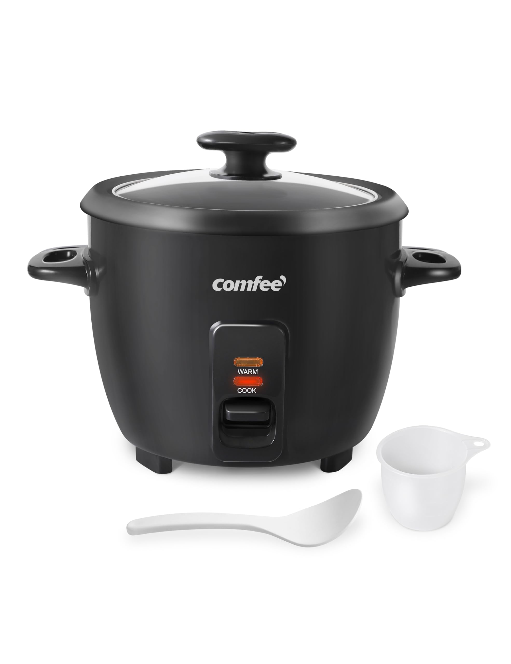 COMFEE' Rice Cooker, 6-Cup Cooked/3-Cup Uncooked, Removable Non-Stick Bowl, for Soups, Stews, Grains&Oatmeal, One Touch, Black