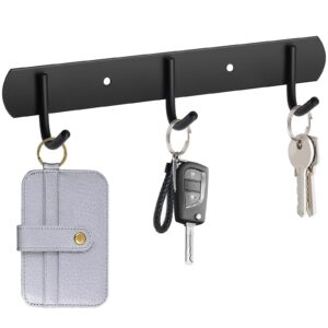 homebros key holder wall mount, small metal key hanger with 3 key hooks self adhesive key chain holder key rack for entryway hallway doorway camper 2 installation methods - black