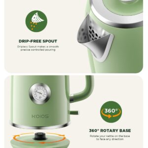 Electric Kettle, 1.8 L Hot Water Boiler Heater with Thermometer, 1500W Retro Electric Tea and Water Kettle with LED Indicator, 100% Stainless Steel, Auto Shut-Off & Boil-Dry Protection, Retro Green