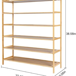 KJDFHNB 6 Tier Bamboo Shoe Rack for Closet, Free Standing Shoe Racks, Stackable Shoes Rack Organizer, Bamboo Wood Shoe Rack for Entryway and Closet Hallway (27.5" x 9.25" x 40.3")