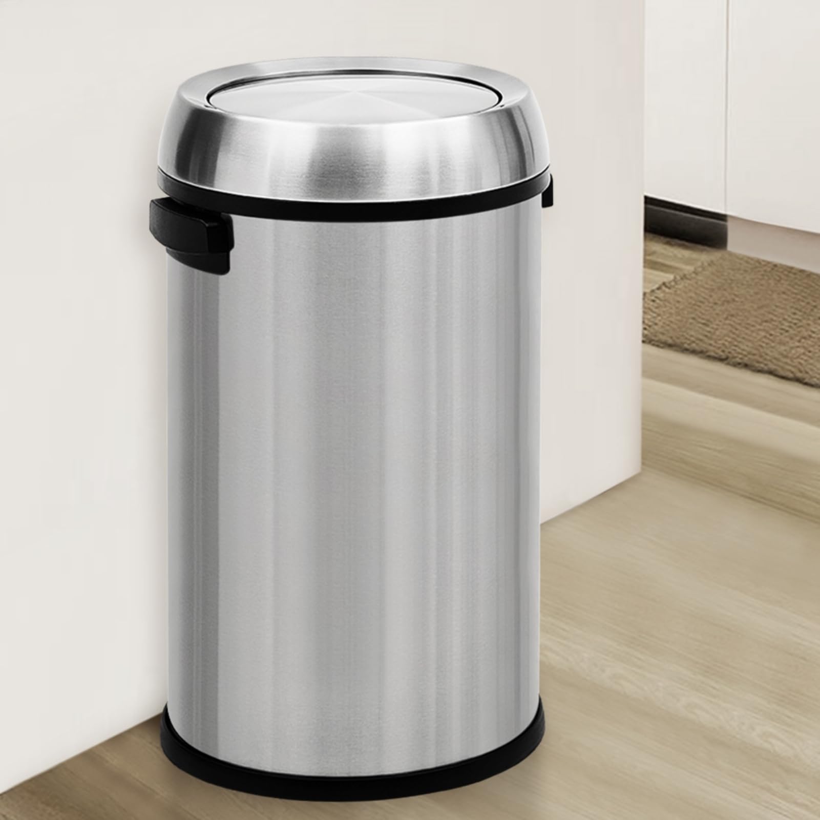 GarveeTech 65L Swing Open Trash Can, Commercial Grade Heavy Duty Brushed Stainless Steel Waste Bins, 17 Gallon Flip Top Lid Garbage Can, Outdoor | Home | Kitchen