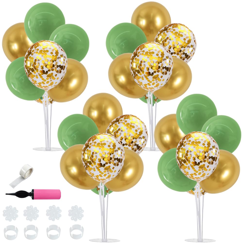 TONIFUL 4 Set Sage Green Gold Balloon Centerpieces for Table,Balloons Stand Kit for Baby Shower Birthday Party Decorations,Bridal shower,Anniversary