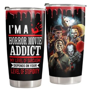 fat mummy halloween tumbler 20oz, horror gifts for halloween, horror movies addict tumbler stainless steel, scary characters coffee mug, horror tumbler gifts for christmas, birthday