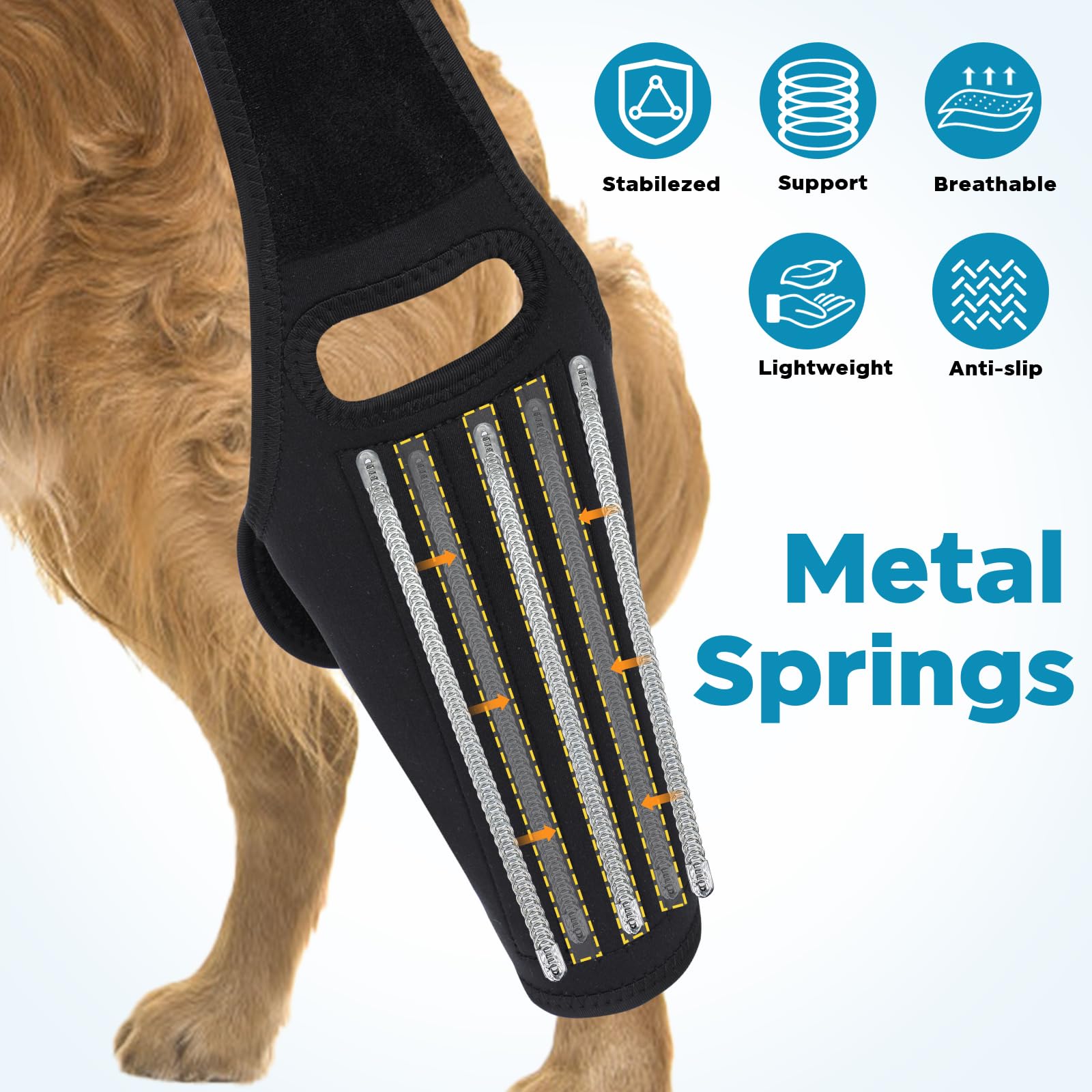 Ceuku Dog Knee Brace for ACL Hind Leg, Dog Leg Braces for Back Leg with Metal Spring Support, ACL Brace for Dogs Rear Leg Tear CCL with Dog Pull Collar, Support for Medium and Large Dogs（Size XL）