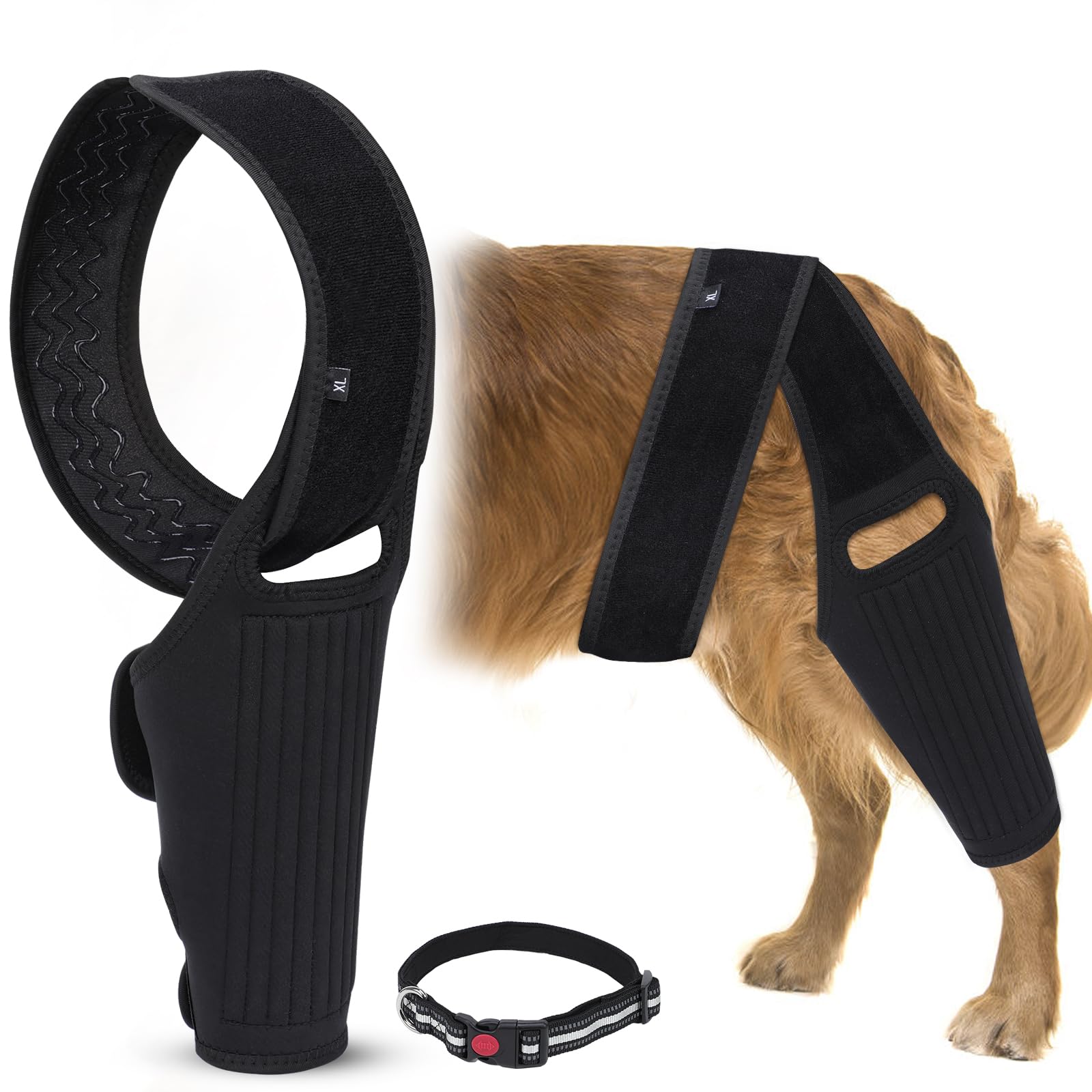 Ceuku Dog Knee Brace for ACL Hind Leg, Dog Leg Braces for Back Leg with Metal Spring Support, ACL Brace for Dogs Rear Leg Tear CCL with Dog Pull Collar, Support for Medium and Large Dogs（Size XL）