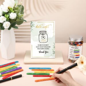 Cinnvoice 66 Pcs Eucalyptus Bridal Shower Games Date Night Game Sign with Holder 19 oz Wish Jar 2 Stickers 60 Colored Wooden Sticks 2 Pens Greenery Bachelorette Games Supplies Couples Newlywed Gift