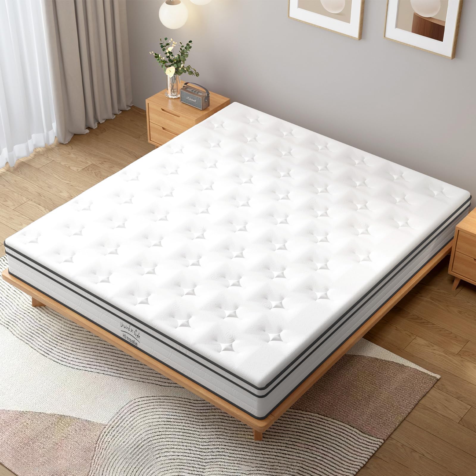 Queen Mattress,10 Inch Hybrid Mattress,Pocket Spring for Good Support,Queen Bed Mattress in A Box, Cooler Sleep & Pressure Relief,CertiPUR-US Certified,10 Year Warranty,120 Nights Risk-Free Trial