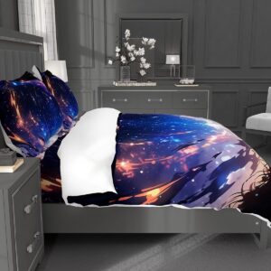 Lokaluo Milky Way Duvet Cover Twin Size 3D Printed Starry Sky Twin Duvet Cover Set Galaxy Outer Space Bedding Sets Science Fiction Art Style 3 Pcs Comforter Cover with 2 Pillowcases