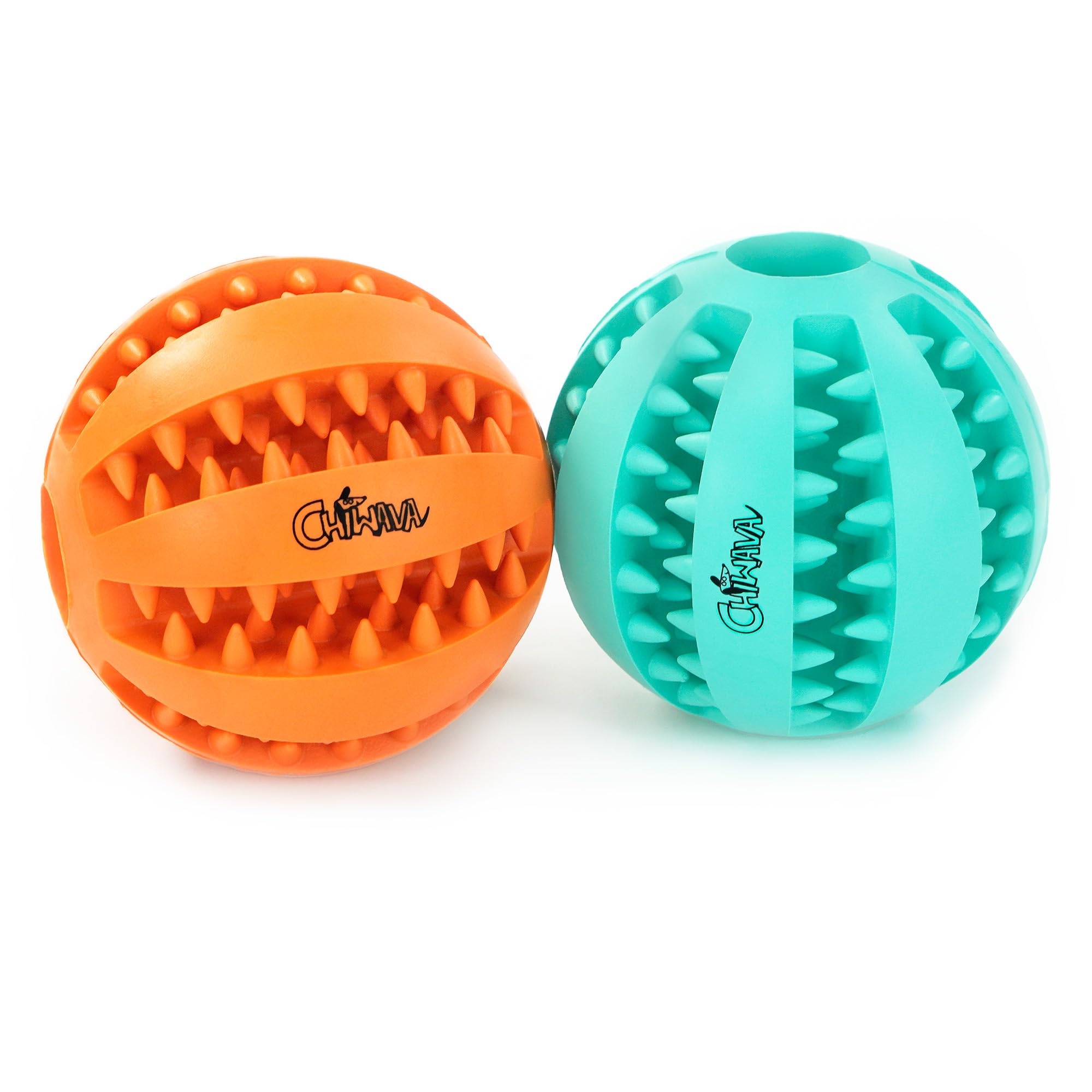 CHIWAVA 2 Pack 2.75" Rubber Teething Dog Toy Dental Balls Food Treat Feeder Chew Ball for Large Dogs