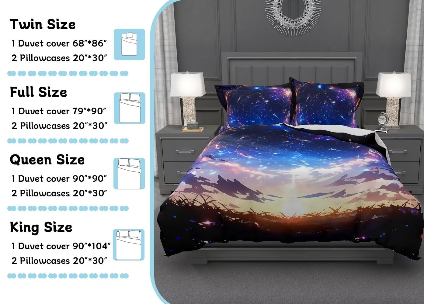 Lokaluo Milky Way Duvet Cover Twin Size 3D Printed Starry Sky Twin Duvet Cover Set Galaxy Outer Space Bedding Sets Science Fiction Art Style 3 Pcs Comforter Cover with 2 Pillowcases