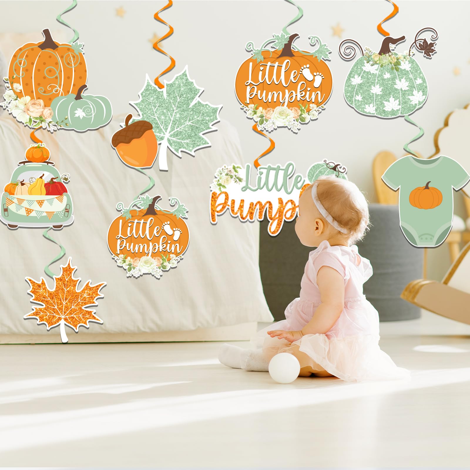 Little Pumpkin Baby Shower Decorations Hanging Swirls, Little Pumpkin Fall Hanging Decorations Autumn Leaf Hanging Pumpkin Decorations for Little Pumpkin Baby Shower Fall Party Decorations