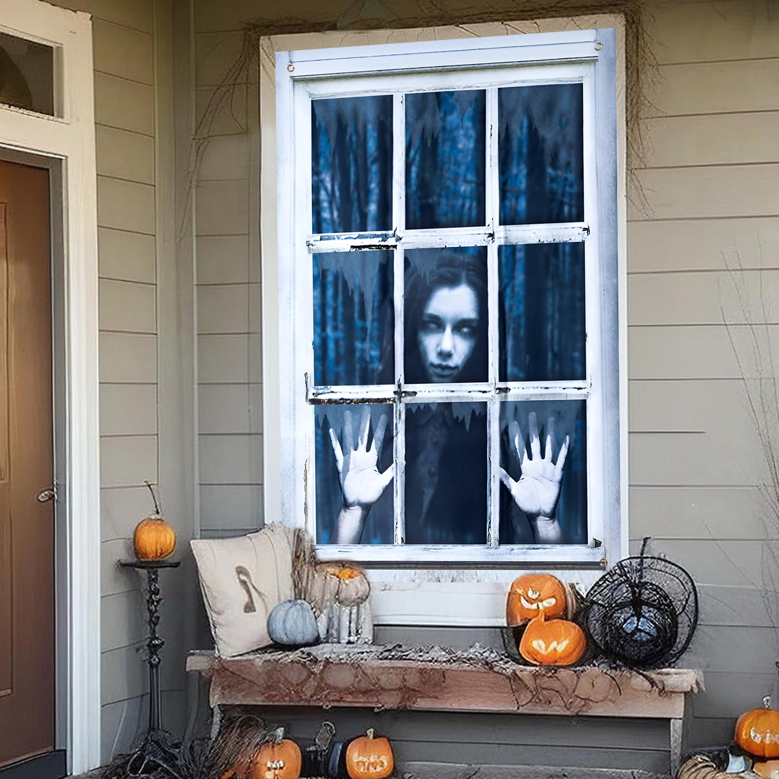 Halloween Window Decorations 31.5x47.2" Window Door Wall Cover Scary Halloween Decorations Indoor Outdoor Party Decor