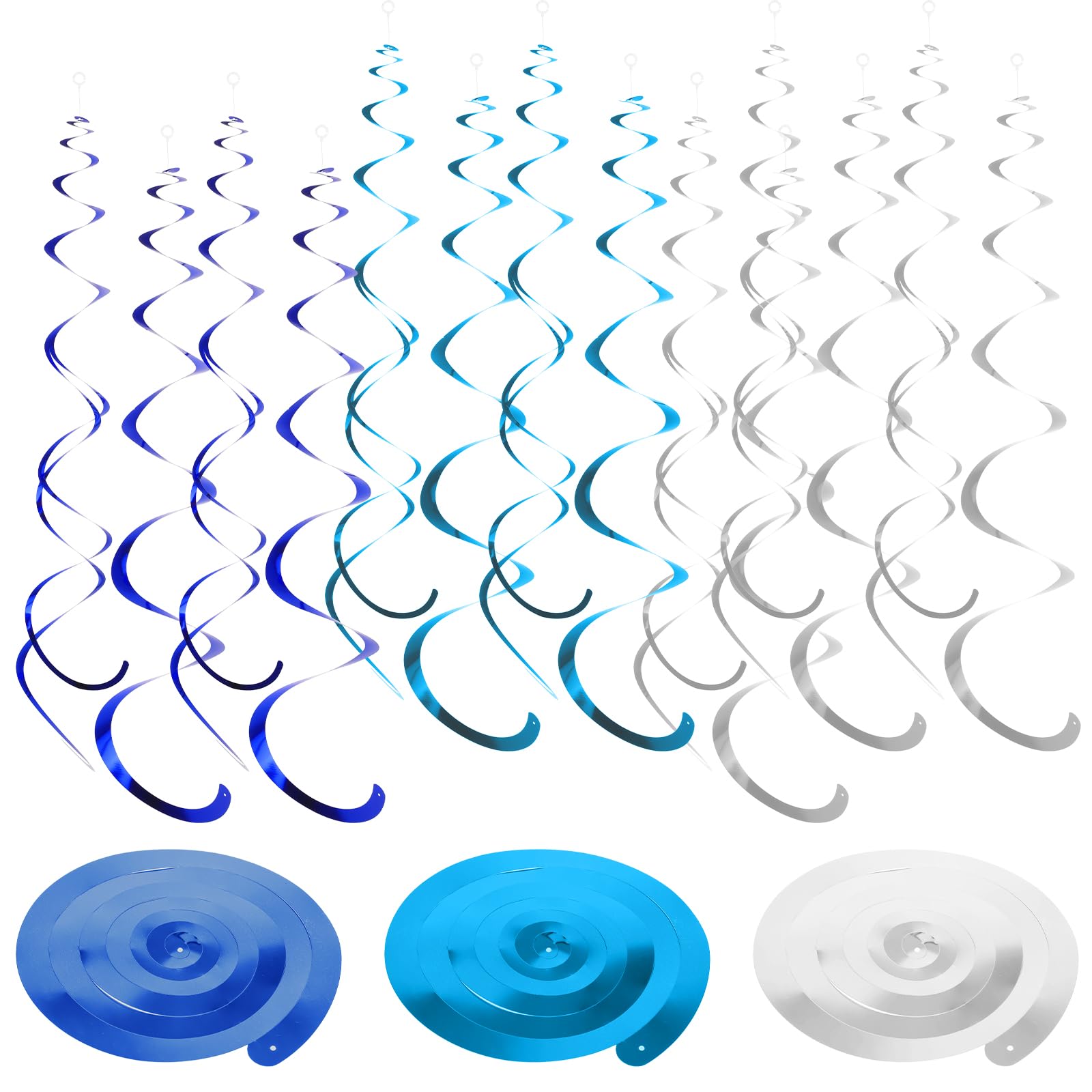 36 Pcs Hanging Swirl Party Decorations Blue and White Ceiling Streamers Party Decorations, Spiral Ceiling Hanging Decor for Birthday Wedding Baby Shower Graduation Celebration Party Supplies(Blue)