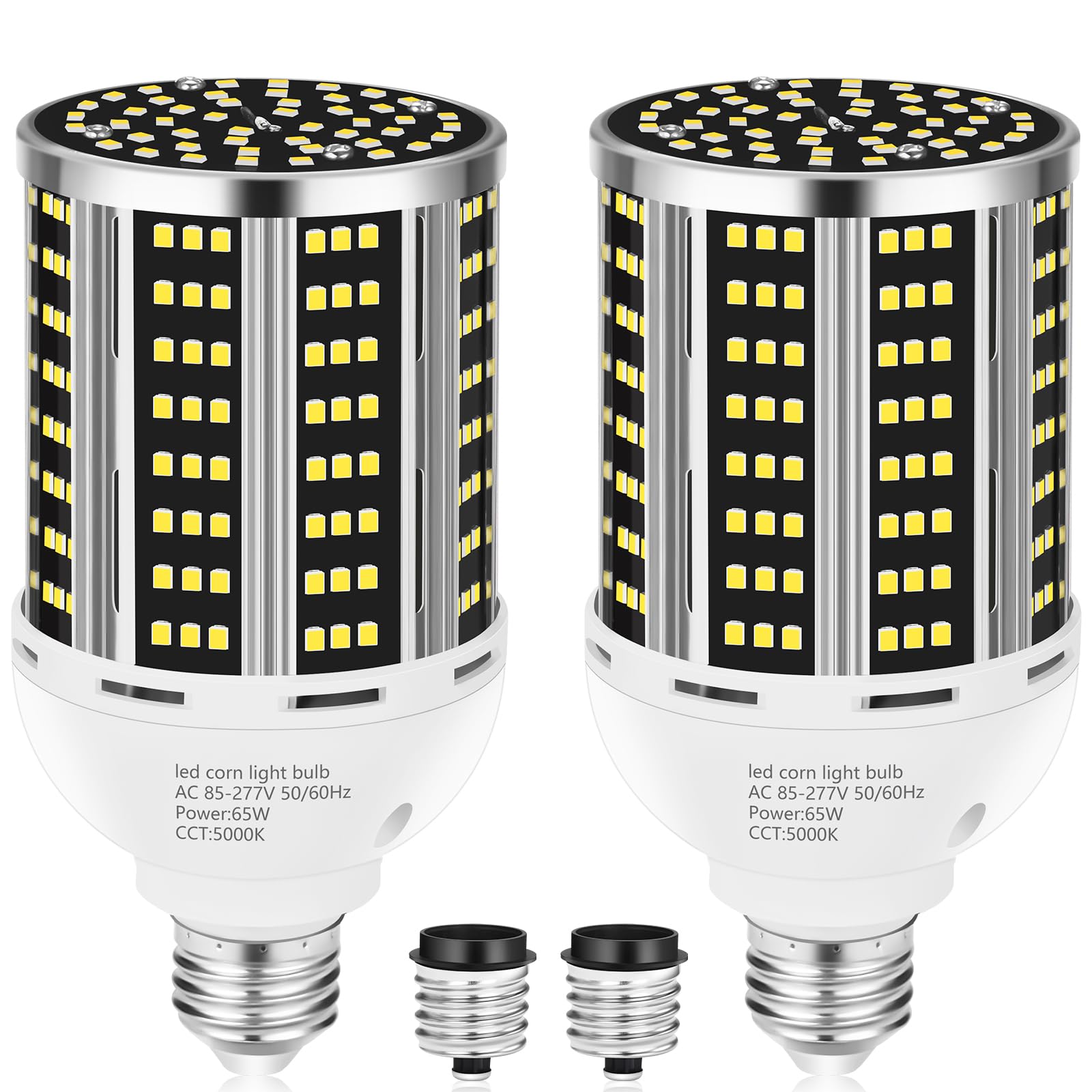 65W LED Corn Light Bulb 2 pack(650W Equivalent ) ,Daylight 5000K E26/E39 Commercial Grade 7800LM Medium Mogul Base LED Lamp,Large Area Lights For Outdoor Indoor Garage Warehouse Factory Bay Light