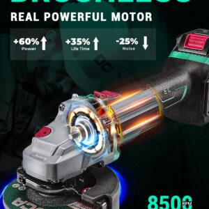 DCA Cordless Angle Grinder 20V 4-1/2 inch, 4.0Ah Battery & 2A Fast Charger, 8500RPM Brushless Motor, Power Angle Grinder with Cutting & Grinding Wheels, Flap Discs for Wood Metal & Rust Removal