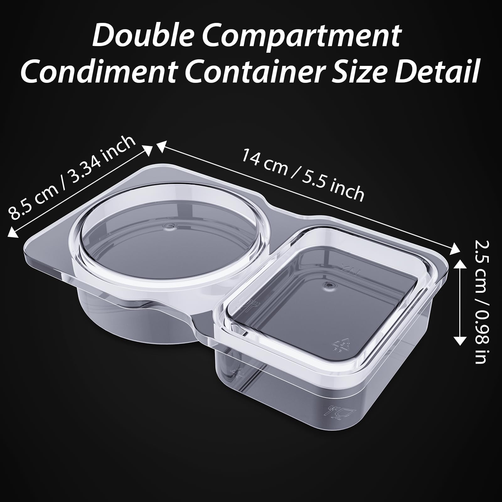 Double Compartment Condiment Containers with Lids, 2024 New Disposable 2 Compartment Snack Containers, Portion Cups Reusable Plastic Snack Container for to-go Sauce, Sampling, Travel Snack - 16 Pcs