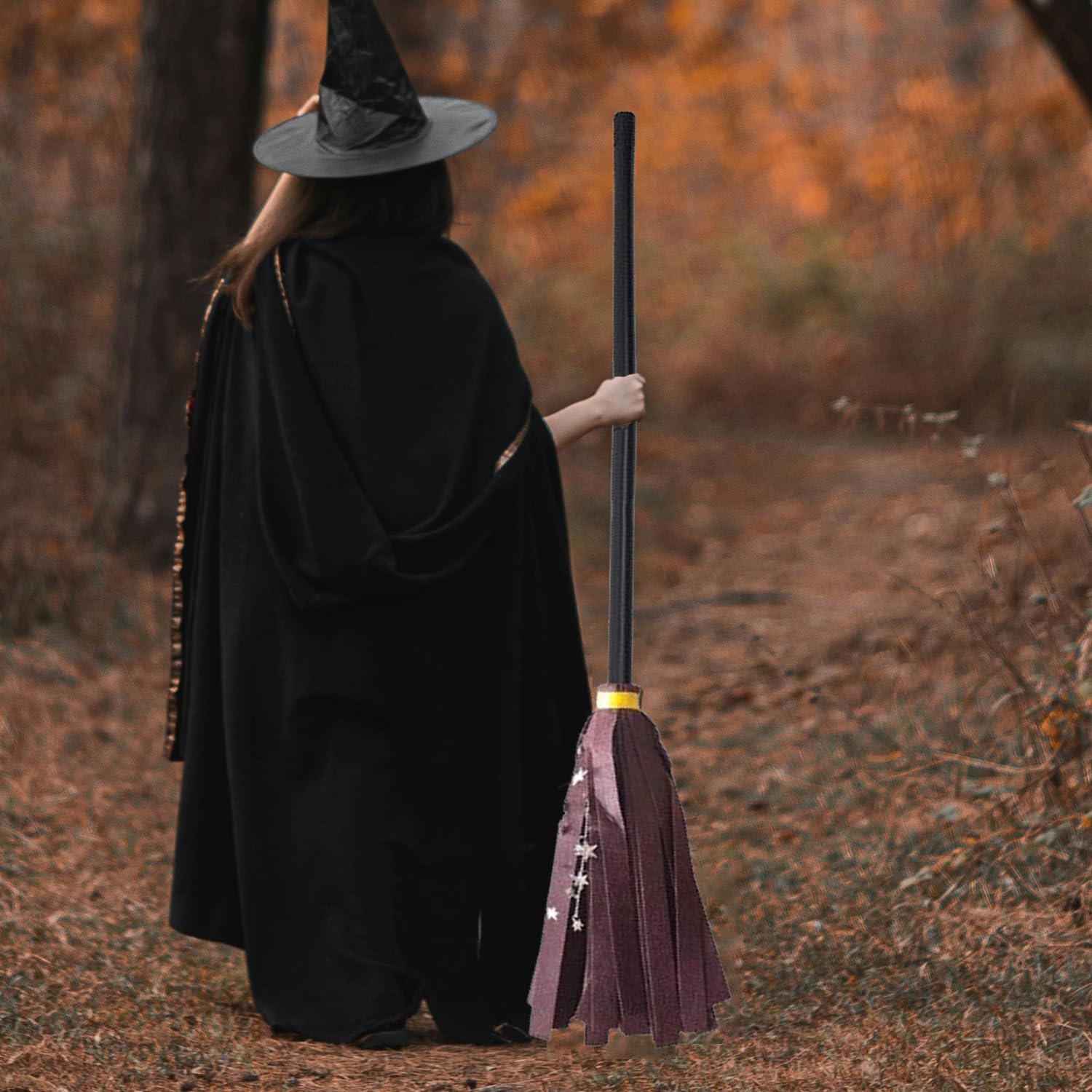 Ragyzity Witch Broomstick Costume Accessories, Halloween Witch Broom Plastic Witch Broomstick Cosplay Broom Props, Realistic Wizard Flying Broom Stick Accessory for Costumes, Halloween Decorations