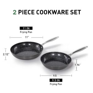 Kitchen Academy Hard Anodized Ceramic Nonstick Frying Pan Set 2 Piece - 9.5“ & 11” Egg Omelet Skillet, Ergonomic Stay-Cool Handles, Induction-Ready & Works on All Cooktops