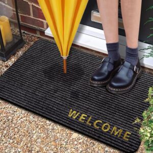 LYGLIGH Welcome Door Mat Outdoor: Sturdy Front Door Mats Indoor Entrance, Stain and Fade Resistant, Non-Slip Low Profile Washable Doormat, Trap Dirt and Moisture Floor Mat, 35"x24", Dark Gray.