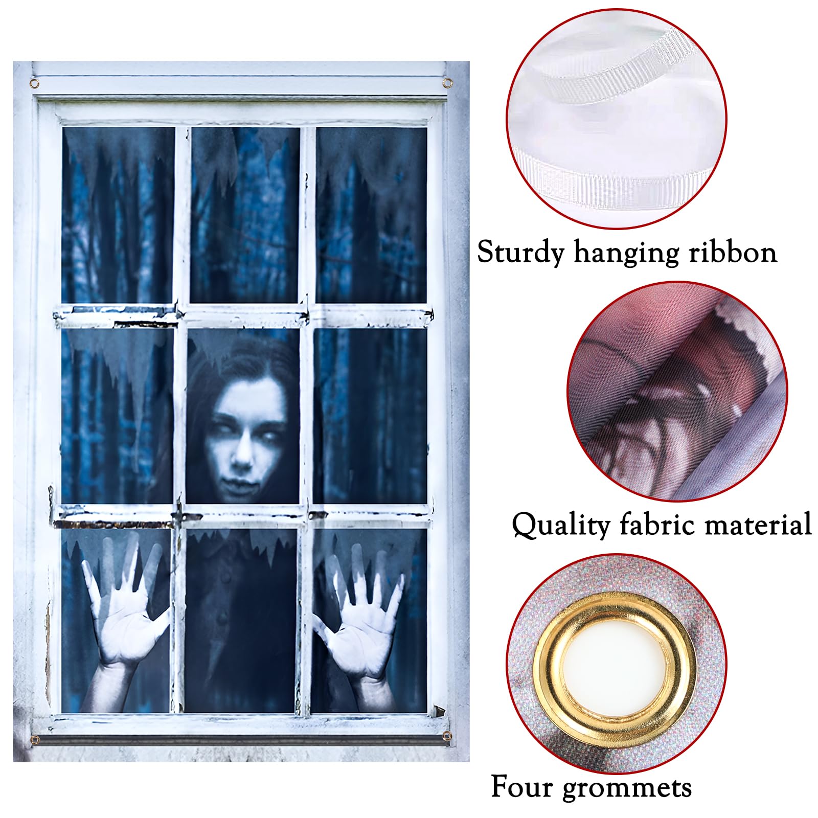 Halloween Window Decorations 31.5x47.2" Window Door Wall Cover Scary Halloween Decorations Indoor Outdoor Party Decor