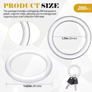 Kritkin 200 Pcs Clear Scarf Rings Plastic Rings for Crafts DIY Transparent Hanging Display Rings 1.25 Inch O Rings Projects Retail Scarves Garment Hangers Accessories