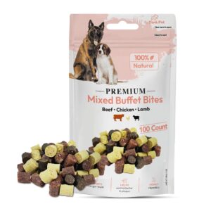 rethink pet 100 pieces dog training treat, protein rich bites with beef, lamb & chicken, high digestible, healthy dog training treats, great tasting, long lasting, dog chew, suitable for small dog