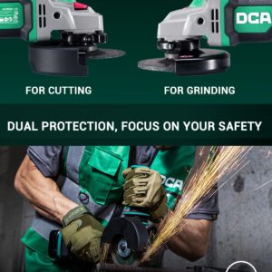 DCA Cordless Angle Grinder 20V 4-1/2 inch, 4.0Ah Battery & 2A Fast Charger, 8500RPM Brushless Motor, Power Angle Grinder with Cutting & Grinding Wheels, Flap Discs for Wood Metal & Rust Removal