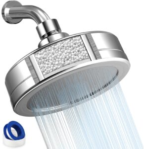 filtered shower head high pressure,jiurain fixed showerhead with filter for hard water softene, with adjustable swivel brass ball joint for relaxing and comfortable shower experience,6 inch