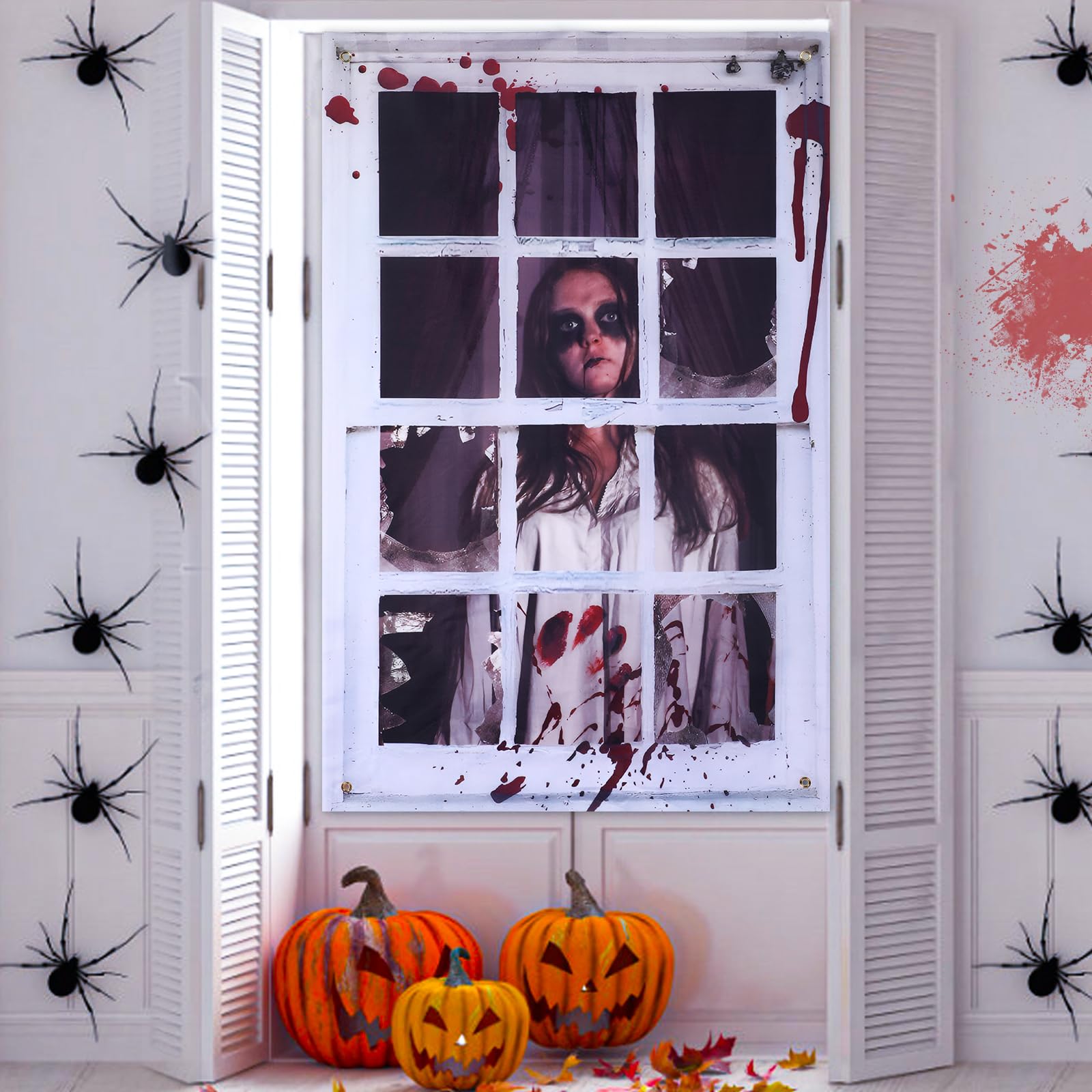 Halloween Window Decorations 31.5x47.2" Window Door Wall Cover Scary Halloween Decorations Indoor Outdoor Party Decor