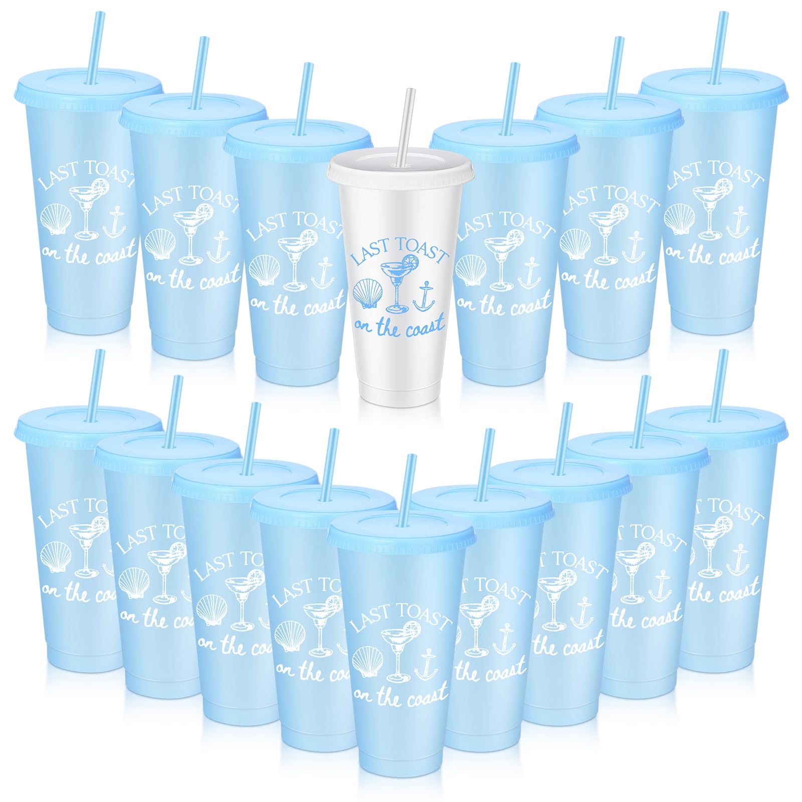 Qinyoung 16 Pcs Last Toast on the Coasts Bachelorette Party Plastic Cups 24 oz Bachelorette Party Tumbler with Lids and Straws Camp Bachelorette Cups for Bride Bridesmaid Last Toast on the Coast Gifts