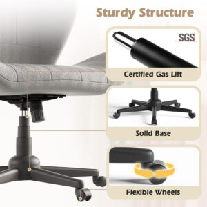 ZZW Cross Legged Chair Armless Office Chair with Wheels Wide Desk Chair with Tall Back Comfy Vanity Chair with Stress Relief Curved Design Seat Criss Cross Chair for Bedroom & Office & Home (Gray)