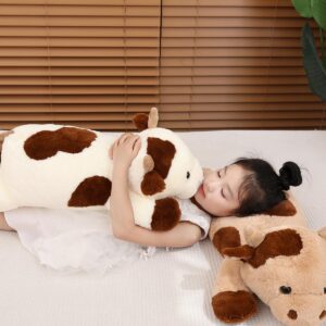 YESGIRL 25.6 inch 5 lbs Cow Weighted Stuffed Animals, Large Weighted Plush Animal, Cute Plush Toy Pillow, Soft Kawaii Plushie Gifts for Adults, Kids, Boys and Girls(Off-White)