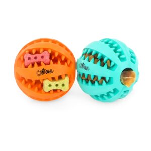 CHIWAVA 2 Pack 2.75" Rubber Teething Dog Toy Dental Balls Food Treat Feeder Chew Ball for Large Dogs