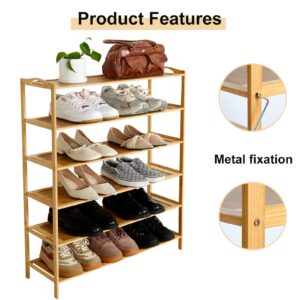 KJDFHNB 6 Tier Bamboo Shoe Rack for Closet, Free Standing Shoe Racks, Stackable Shoes Rack Organizer, Bamboo Wood Shoe Rack for Entryway and Closet Hallway (27.5" x 9.25" x 40.3")