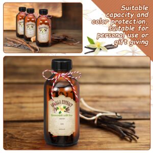 Uiifan 6 Pack Amber Glass Bottle Boston Round Bottles with Caps Brown Vanilla Extract Bottles and 6 Pcs Vanilla Extract Stickers for Syrup Gift Glass Food Storage Canister Set Sauce Beans(4 oz)