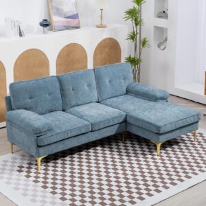 riherefy 84'' l shaped couch with chaise, l shape sectional couch with metal legs, 3-seat sofa with reversible chaise, mid century modern couch for living room, bedroom, apartment(blue)