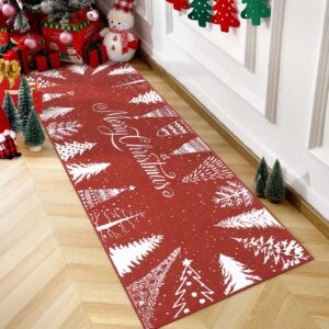 caremee christmas rug runner rug 2x6 washable rug non slip kitchen rugs bedroom decor soft throw rugs stain resistant carpet for bedroom laundry hallway runner red 2'x6'