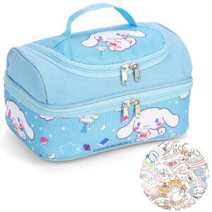 cute lunch bag with stickers - cartoon foldable double lunch bag large compartment lunch tote bags insulated lunch box bag for work travel school