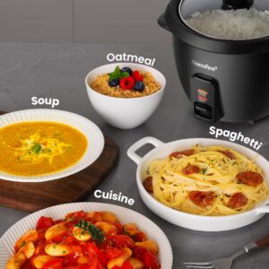 COMFEE' Rice Cooker, 6-Cup Cooked/3-Cup Uncooked, Removable Non-Stick Bowl, for Soups, Stews, Grains&Oatmeal, One Touch, Black